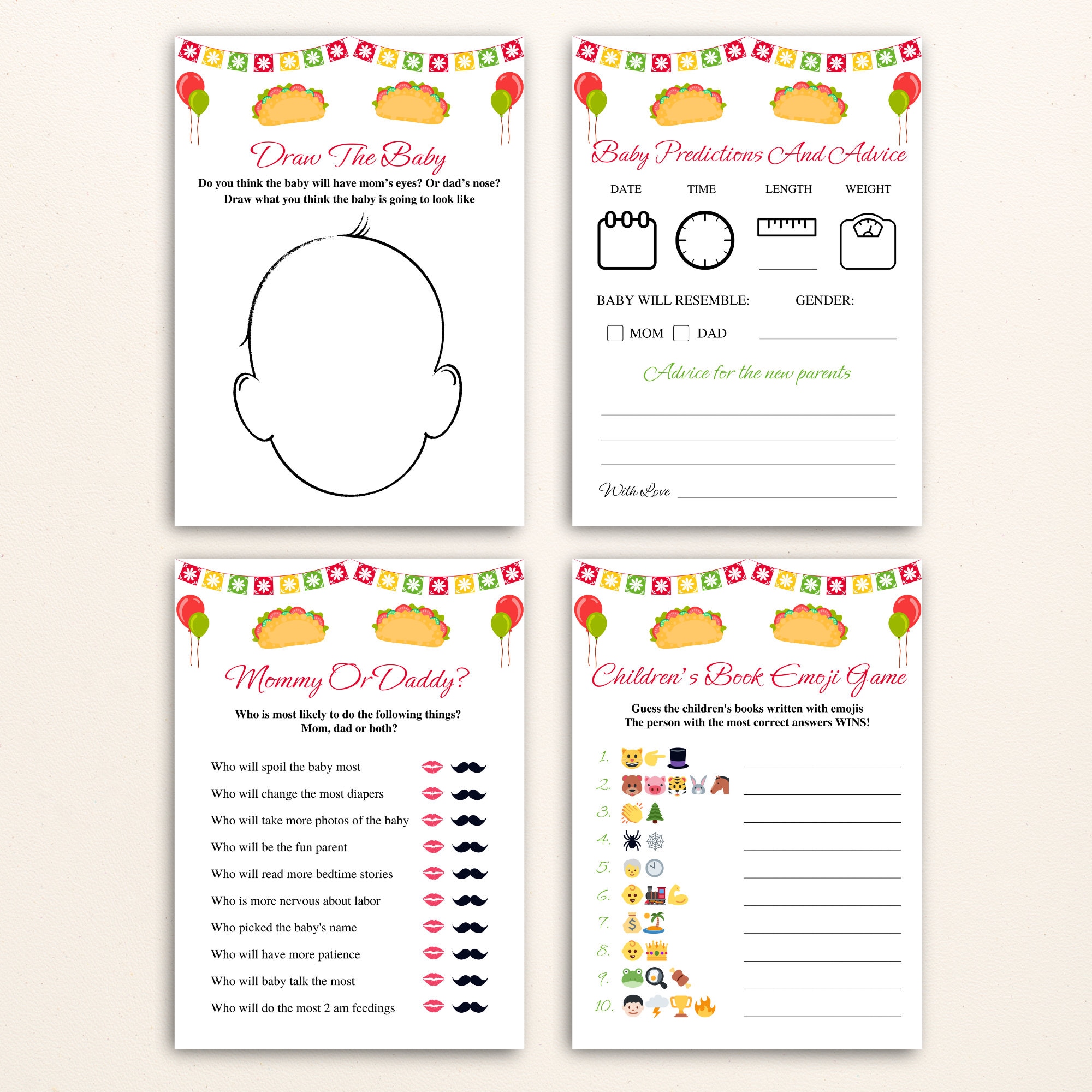 12 Printable Taco Bout A Baby Gender Reveal Games Fiesta Gender Reveal ...