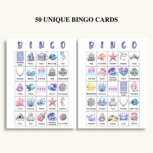 50 Printable Mermaid Bingo Cards, Mermaid Picture Bingo, Mermaid ...