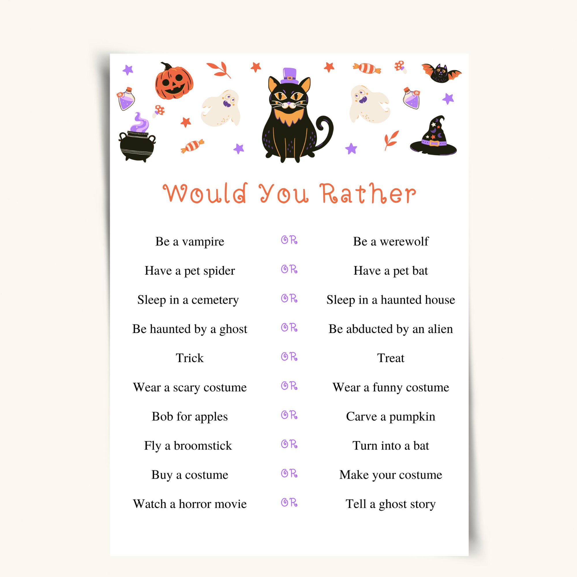 Printable Halloween Would You Rather Game Kids Halloween Game Family ...