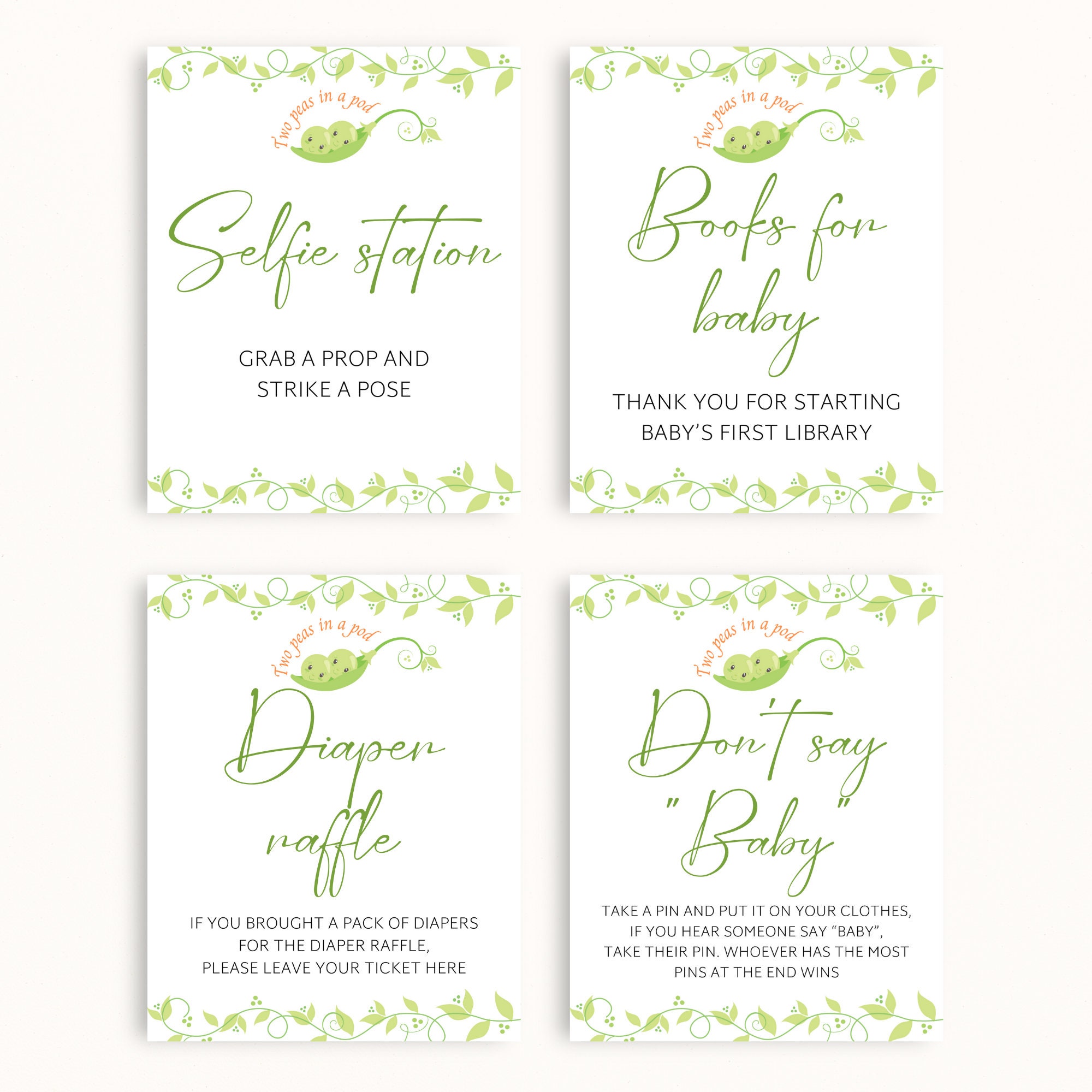 16 Printable Two Peas in A Pod Baby Shower Table Signs 8x10 - Etsy