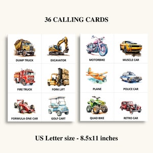 50 Printable Vehicle Bingo Cards | Transport Picture Bingo | Vehicle ...