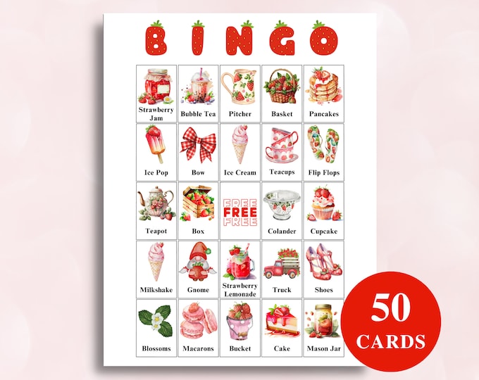 30 Printable Strawberry Themed Bingo Cards | Berry Sweet Party Games ...