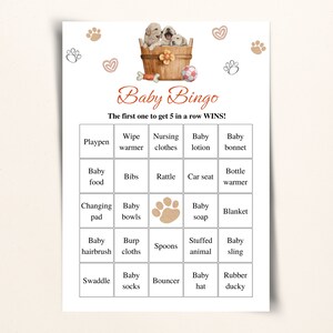 30 Printable Puppy Baby Shower Bingo Cards | 5x7'' Prefilled Baby Bingo ...