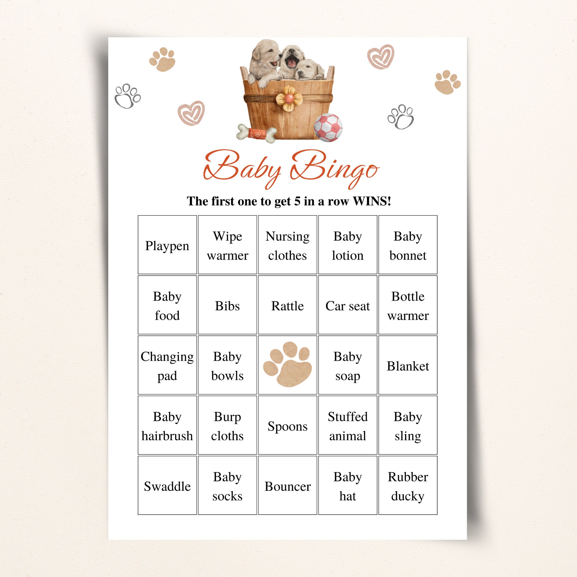 30 Printable Puppy Baby Shower Bingo Cards | 5x7'' Prefilled Baby Bingo ...
