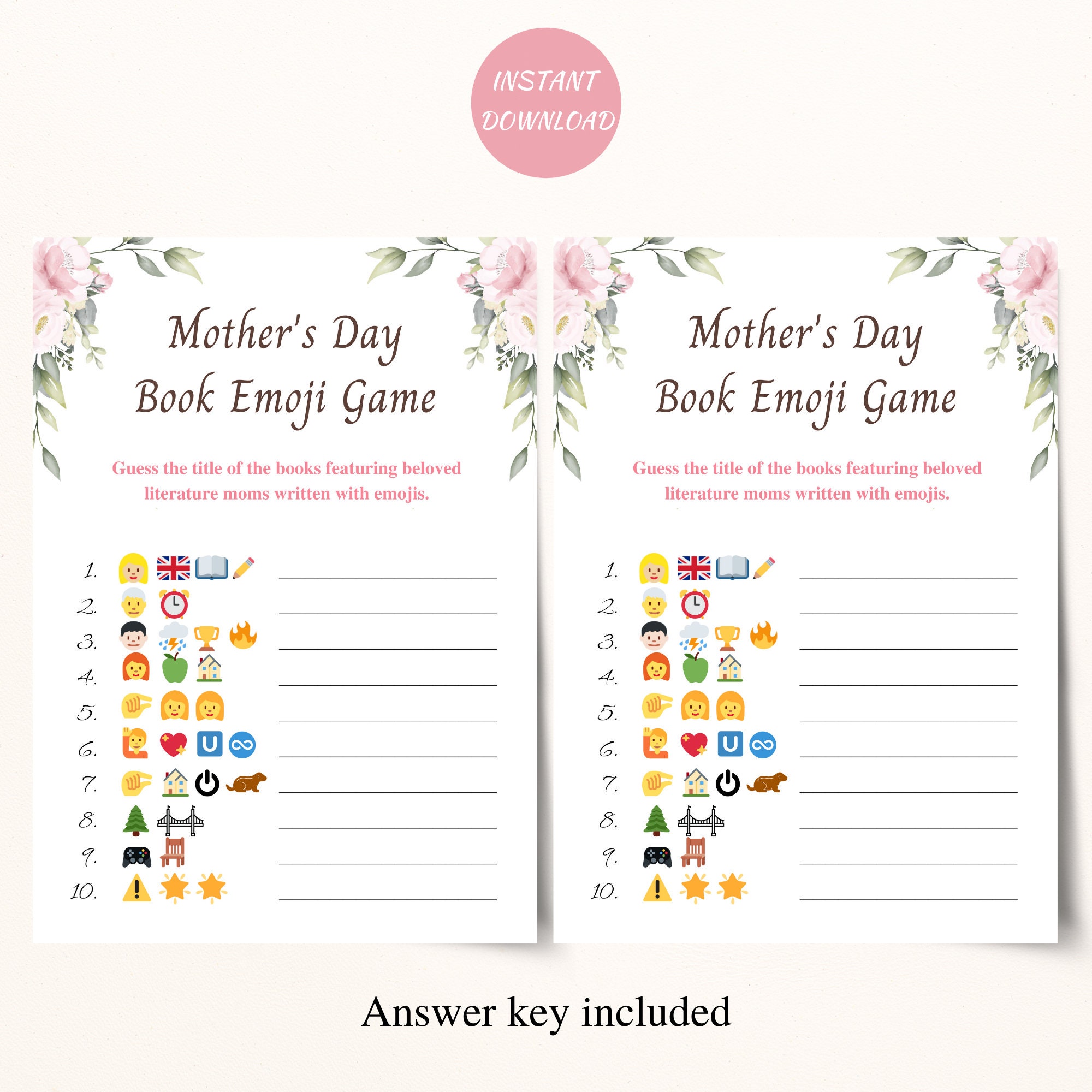 Printable Mothers Day Game Emoji Game, Game for Mothers Day Brunch or ...