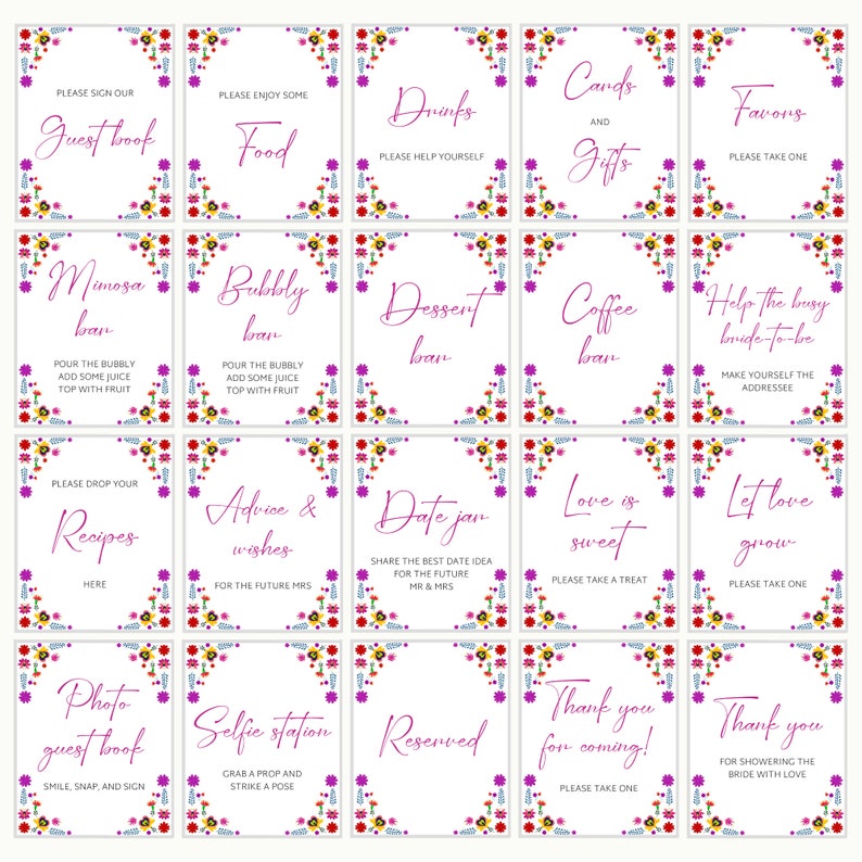 20 Printable Fiesta Bridal Shower Signs 8x10 Shower Table Signs Recipe ...