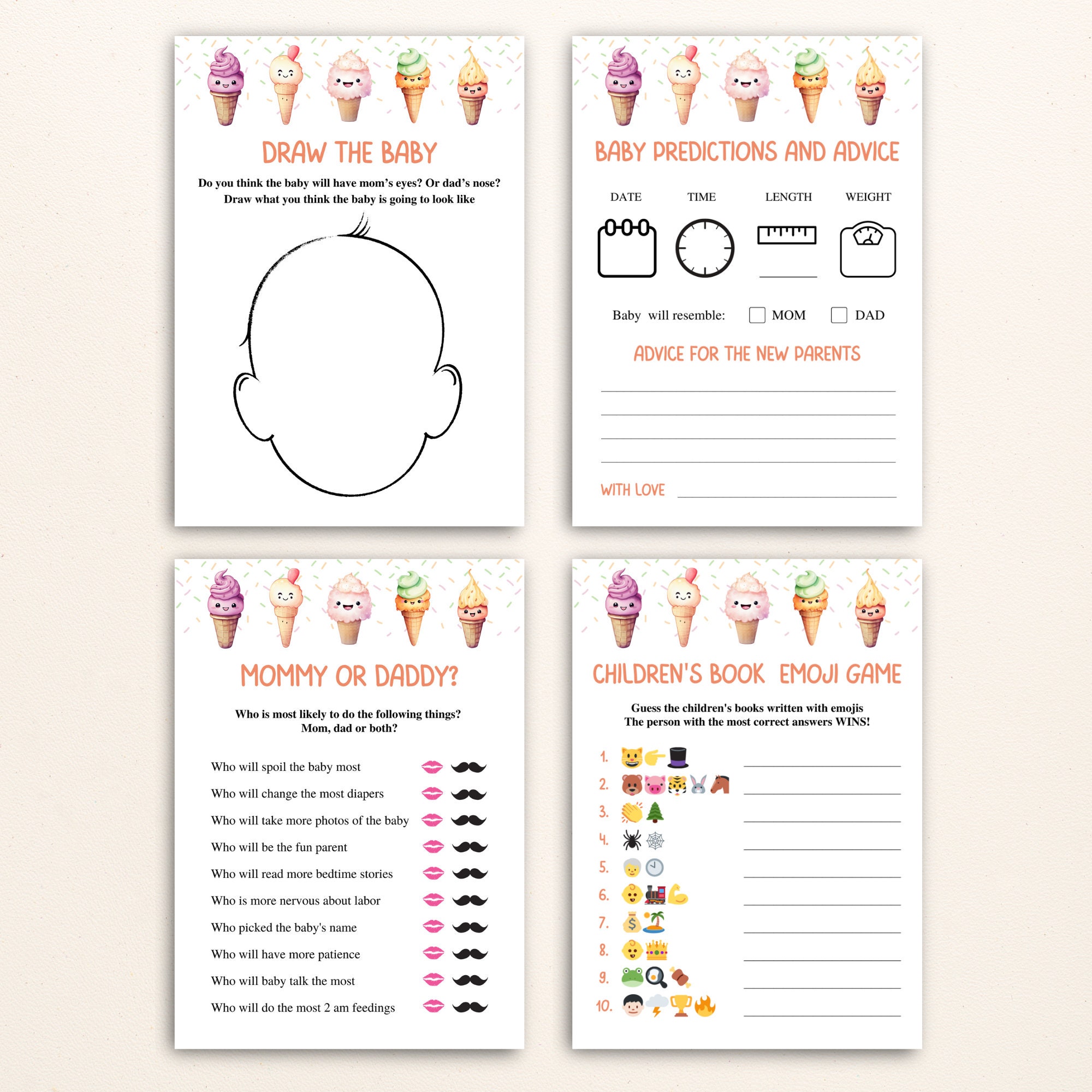 16 Printable Ice Cream Baby Shower Games Heres the Scoop Baby Shower ...