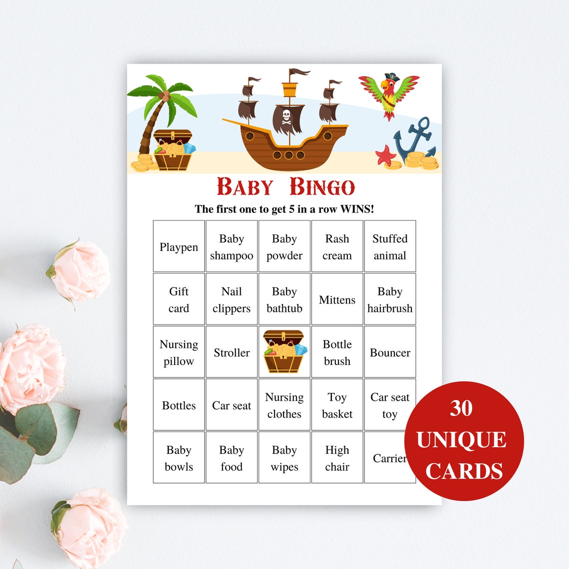 30 Printable Pirate Baby Shower Bingo Cards Ahoy Matey Baby - Etsy