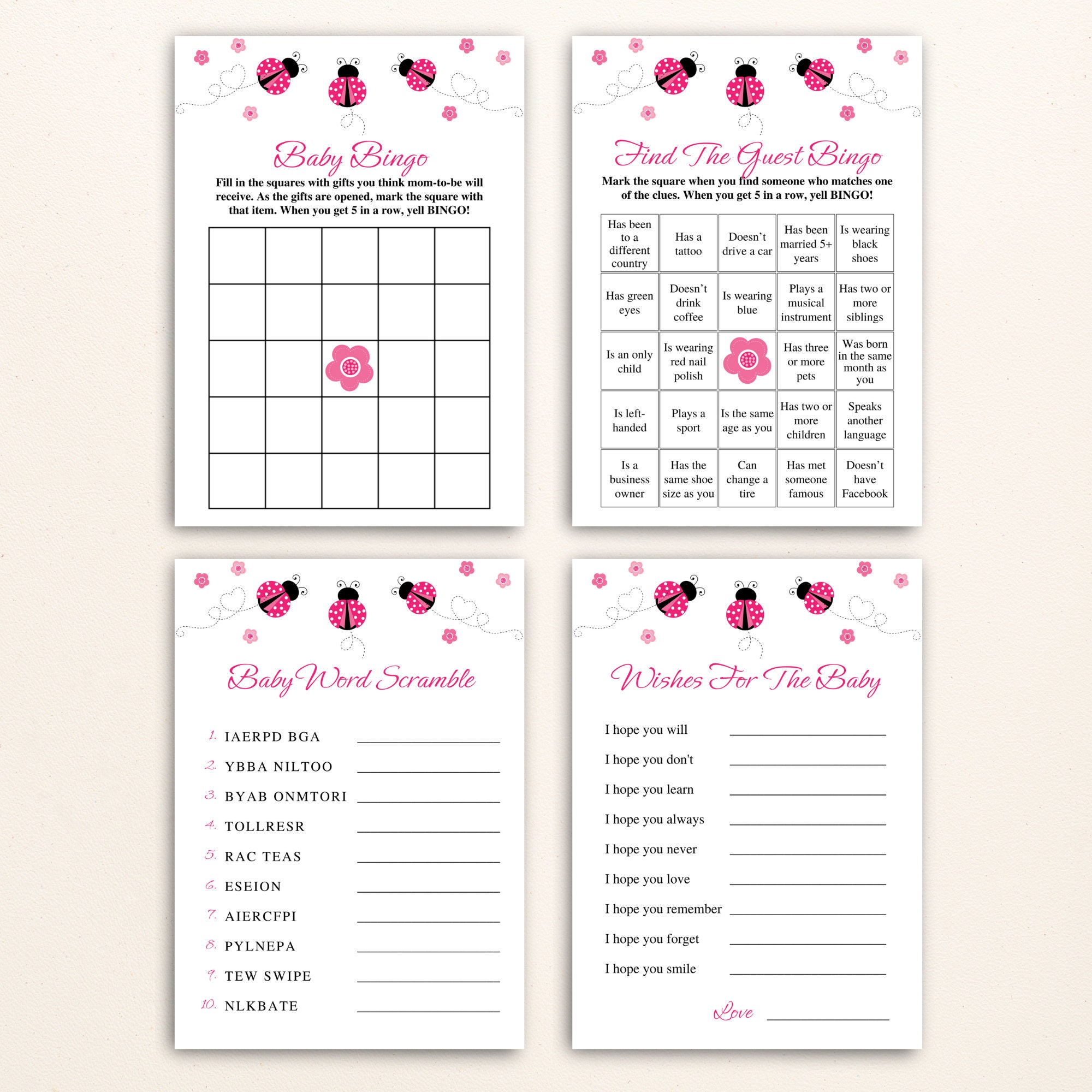 16 Printable Pink Ladybug Baby Shower Games Ladybug Themed Baby Shower ...