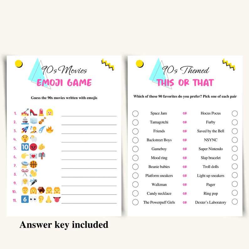 10 Printable 90s Themed Party Games 90s Party Game Bundle Etsy Portugal