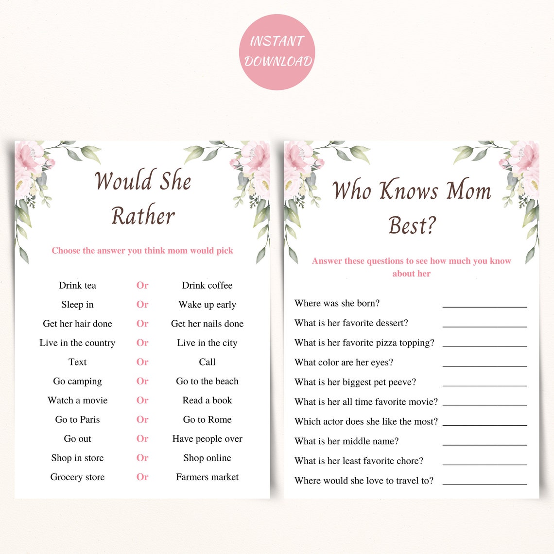 Printable Mothers Day Game Bundle, Mothers Day Games for Mothers Day ...