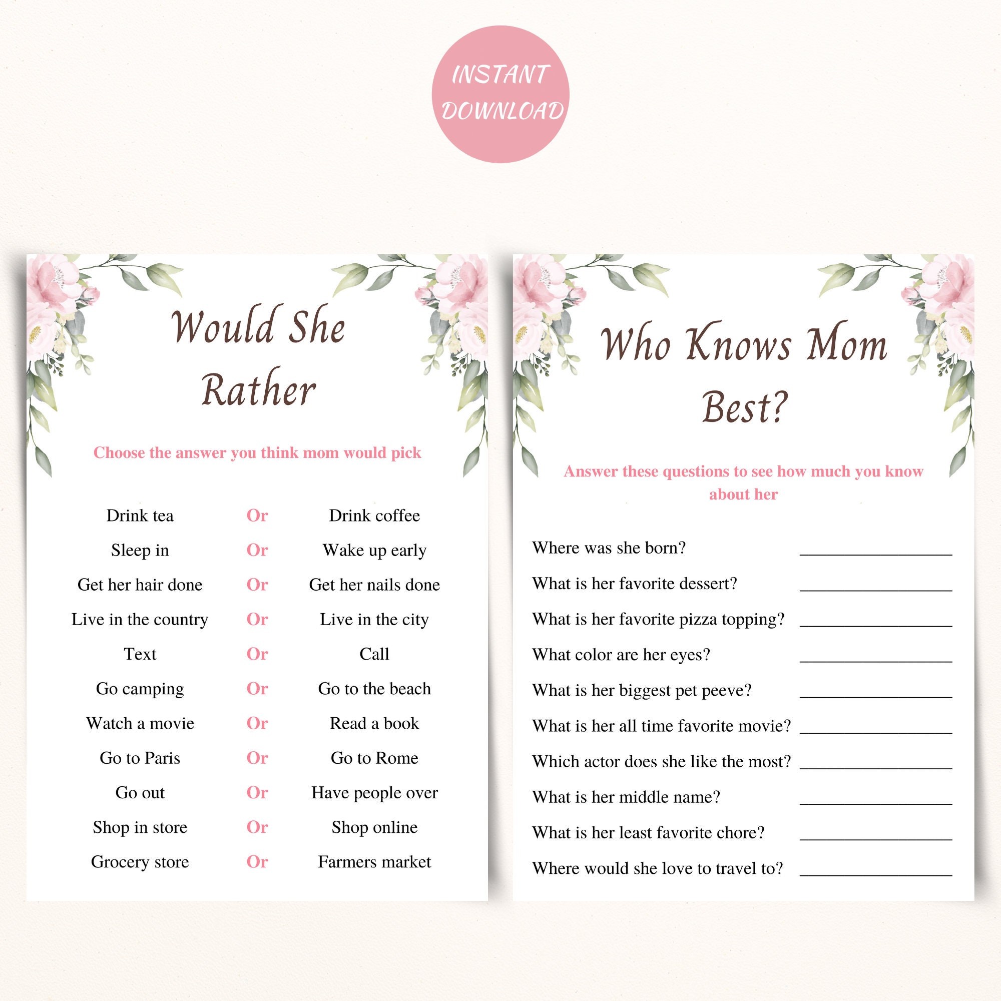 Printable Mother’s Day Game Bundle, Mother’s Day Games for Mother’s Day ...