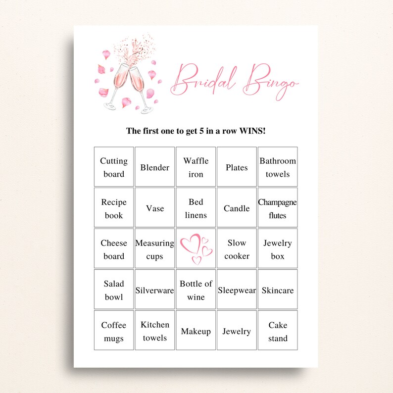 50 Printable Petals & Prosecco Bridal Shower Bingo Cards: Prefilled ...