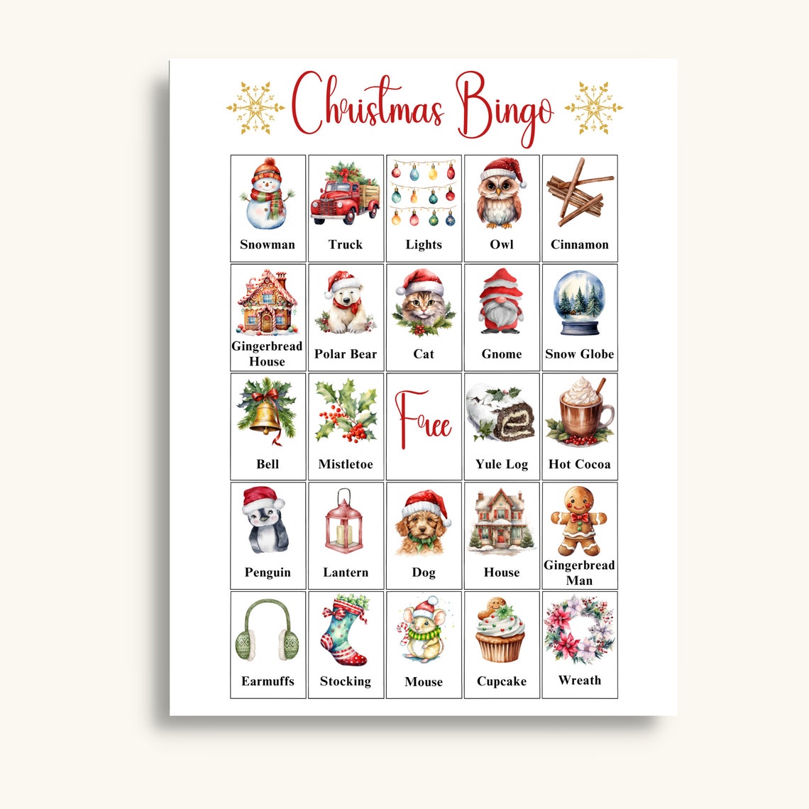 50 Printable Christmas Bingo Cards, Christmas Picture Bingo, Christmas ...
