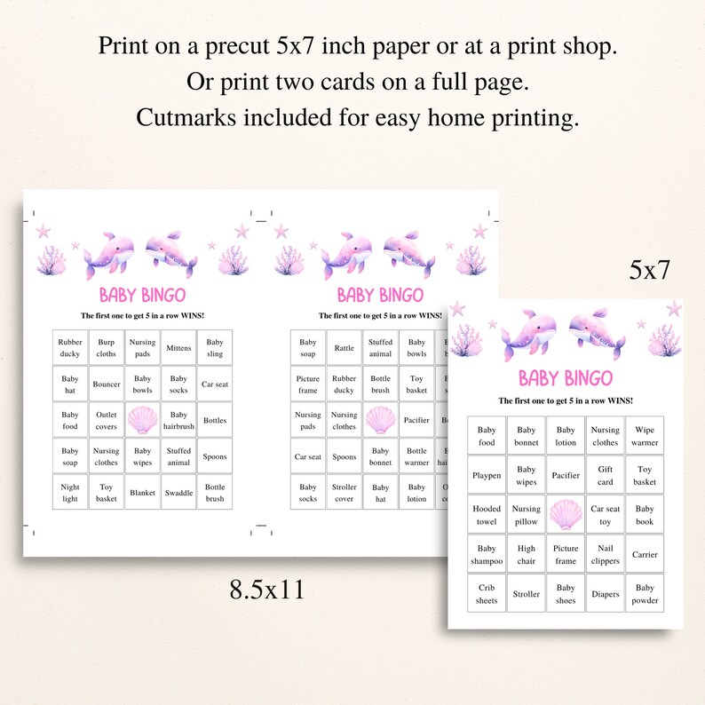 30 tarjetas de bingo imprimibles bajo el mar para baby shower ...