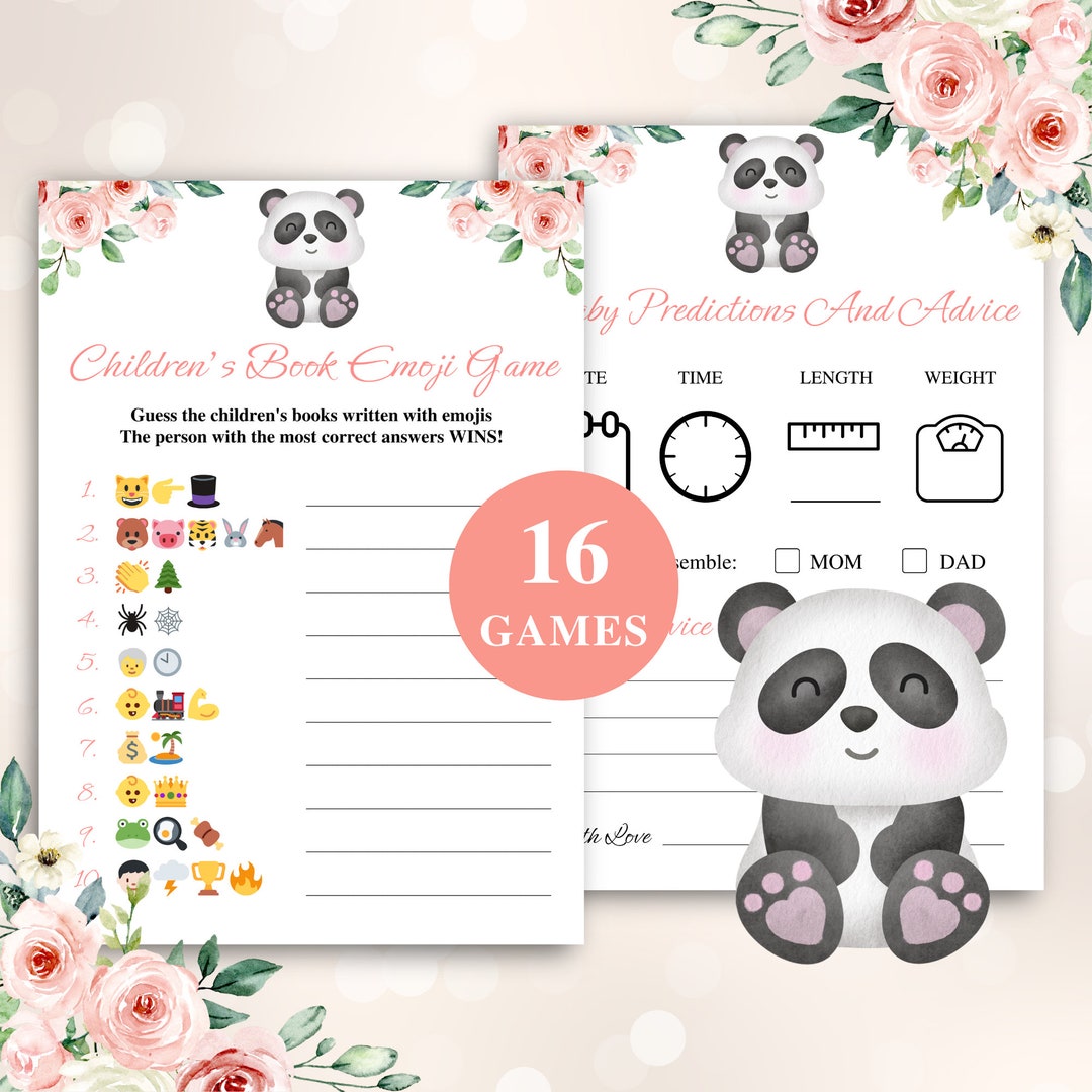 16 Printable Floral Panda Baby Shower Games | Pink Safari Baby Shower ...