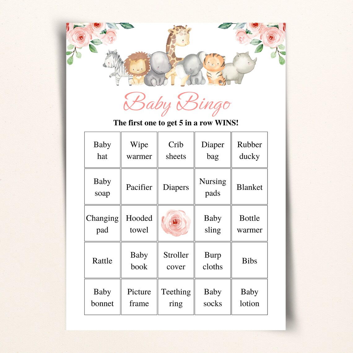 30 Printable Pink Safari Baby Shower Bingo Cards - Etsy