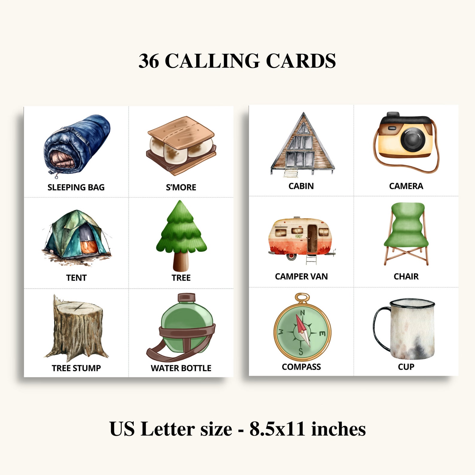 50 Printable Camping Bingo Cards Camping Themed Picture Bingo Cards ...