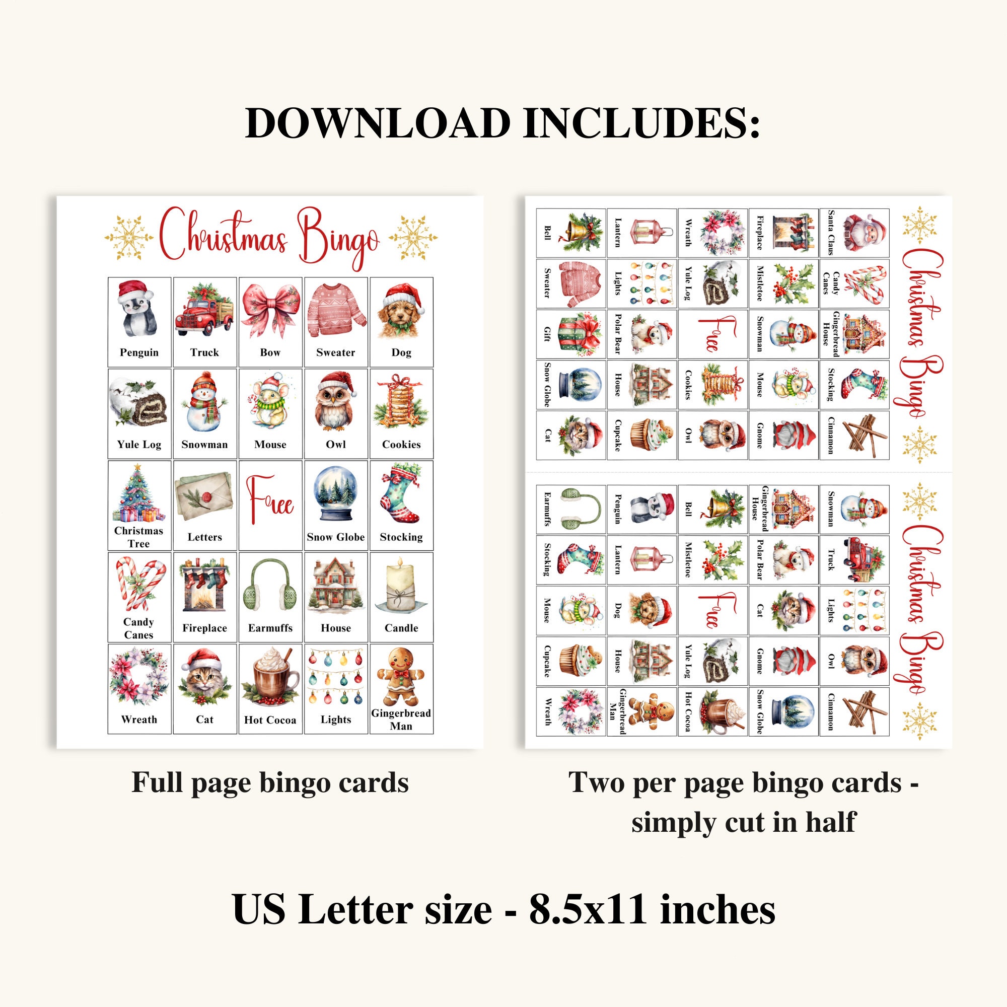 50 Printable Christmas Bingo Cards, Christmas Picture Bingo, Christmas ...