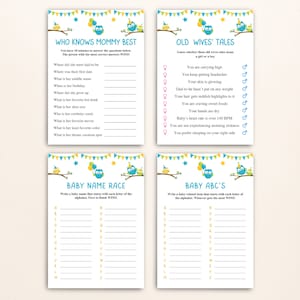 16 Printable Owl Baby Shower Games | Blue Owl Baby Shower Game Bundle ...