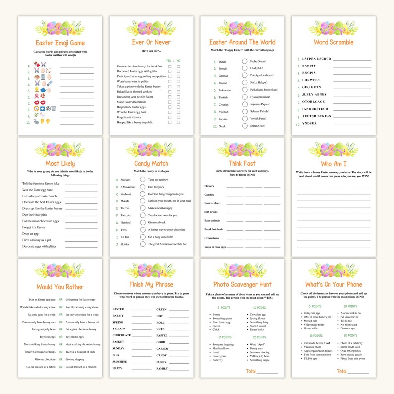 20 Printable Easter Games, Fun Easter Party Games, Easter Game Bundle ...