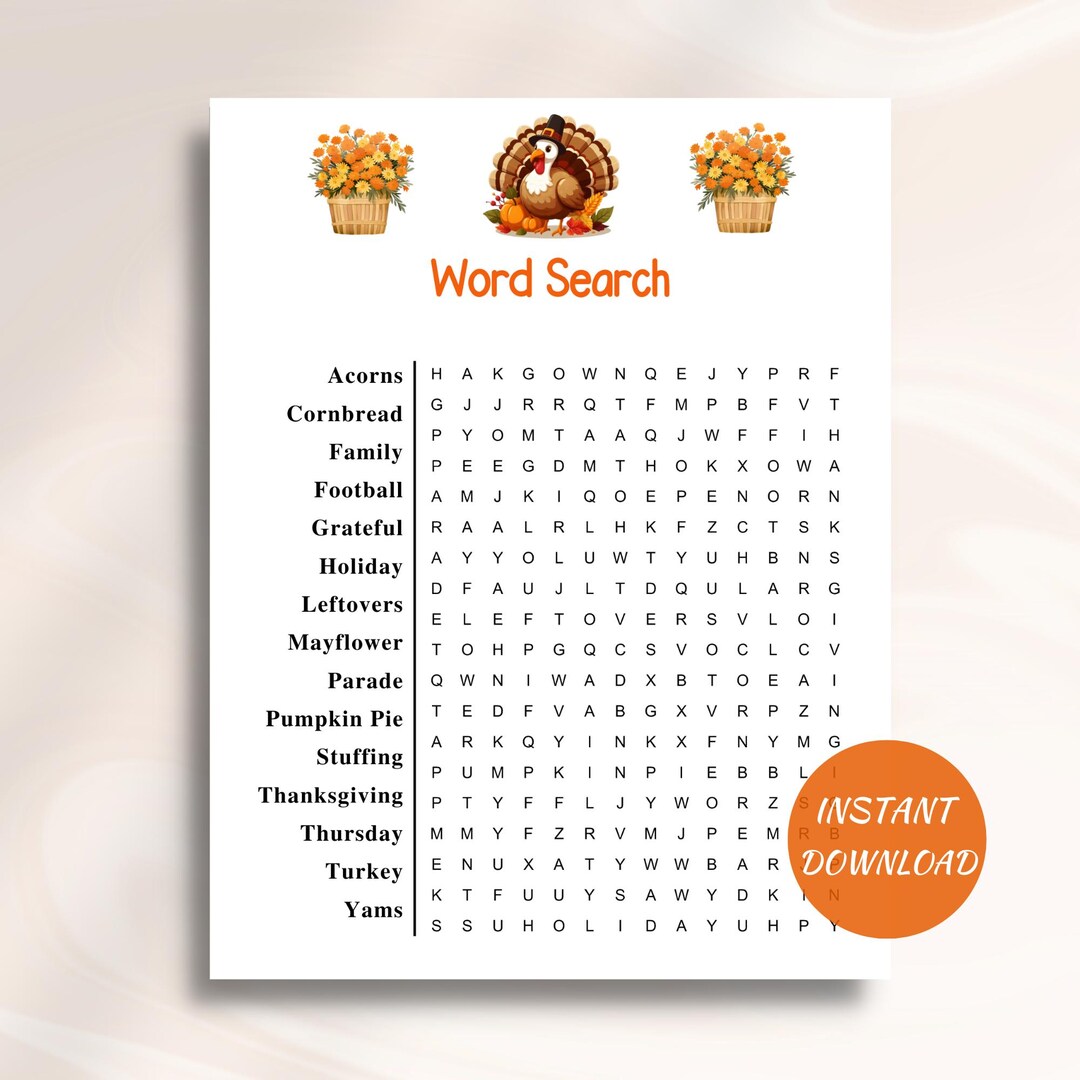 Printable Thanksgiving Word Search Game: US Letter 8.5x11", Answer Key ...