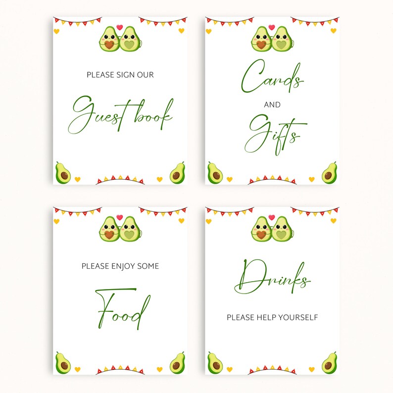 16 Printable Avocado Baby Shower Table Signs | 8x10 Baby Shower Sign ...
