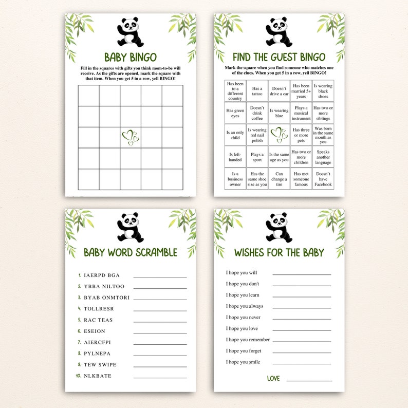 16 Printable Panda Baby Shower Games, Jungle Baby Shower Games, Safari ...