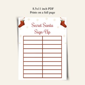 Printable Secret Santa Sign up Sheet: DOWNLOAD - Etsy