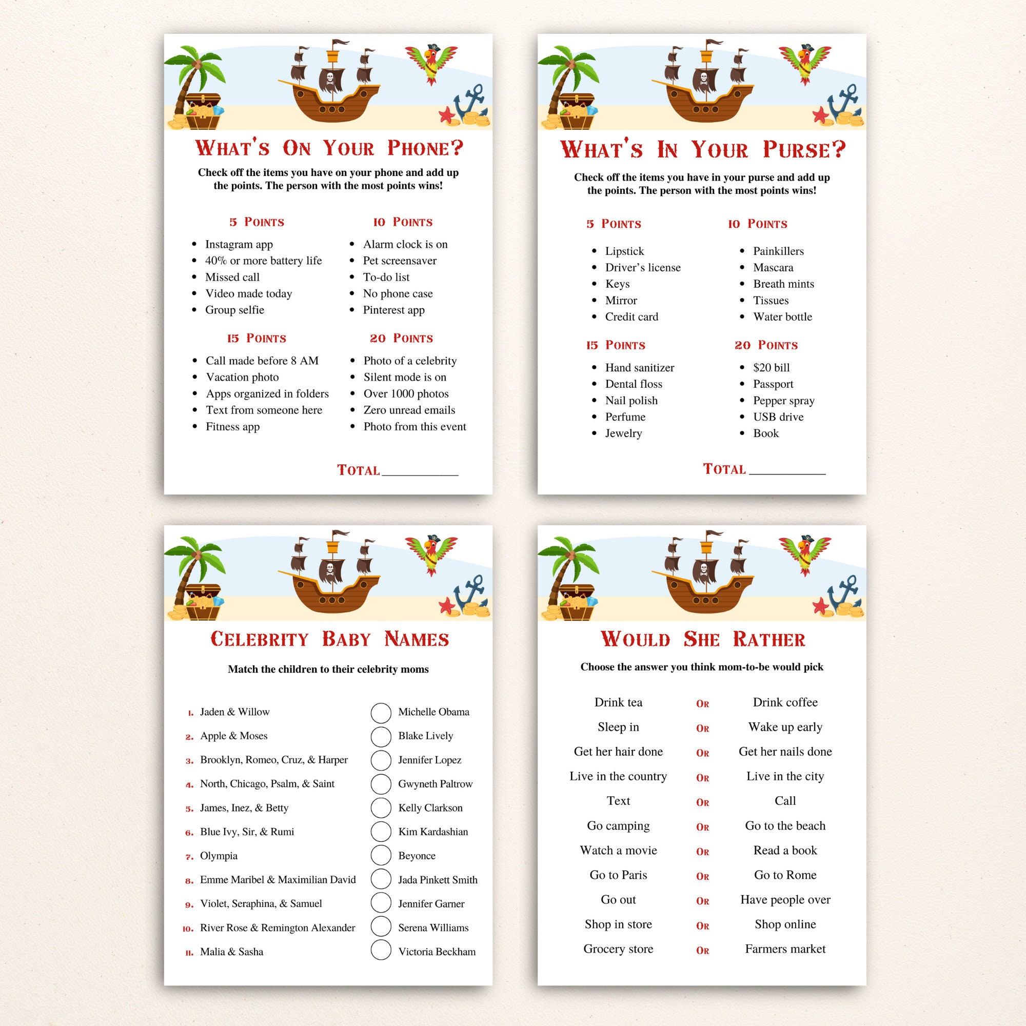 16 Printable Pirate Baby Shower Games Nautical Baby Shower Games Ahoy ...
