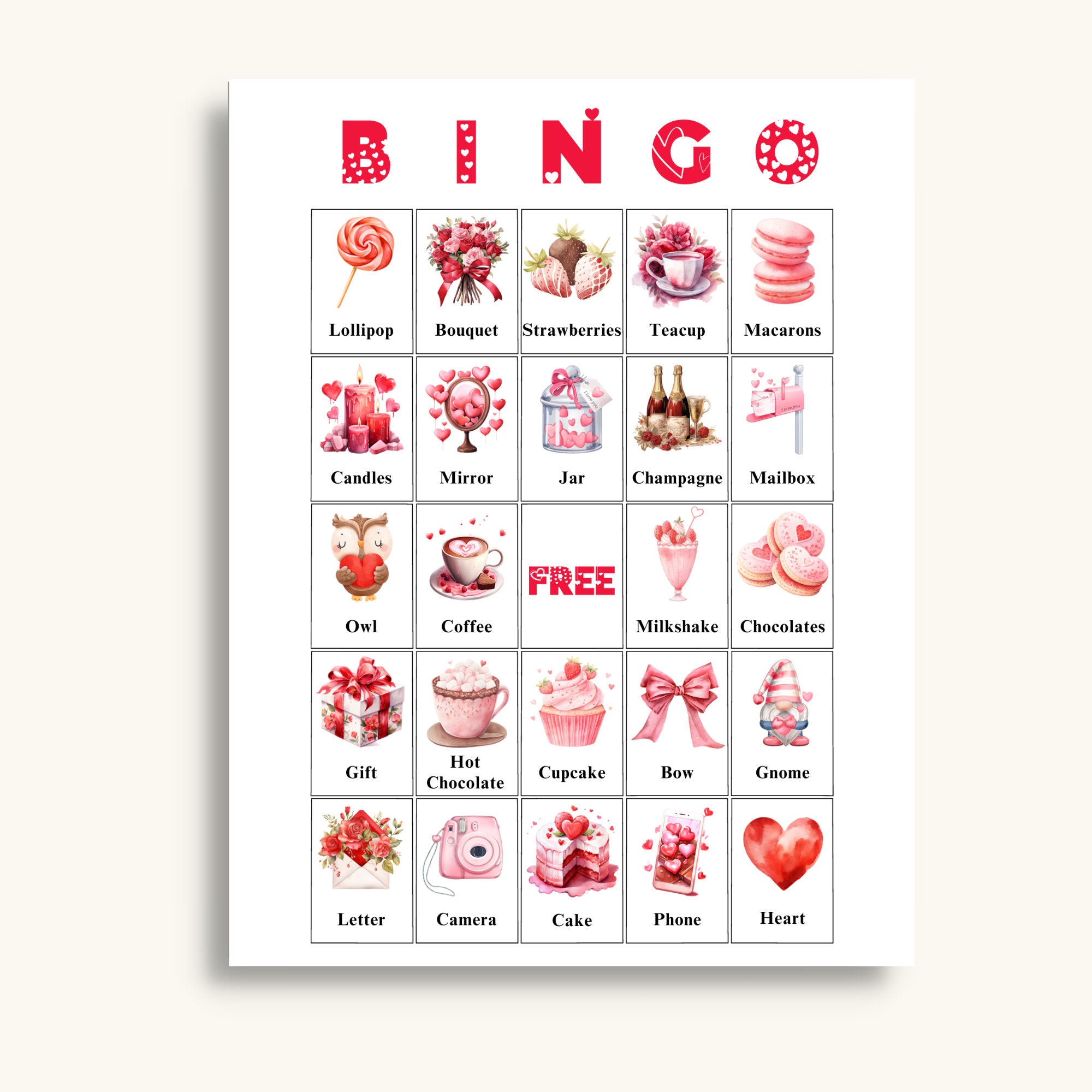 50 Printable Valentine's Day Picture Bingo Cards, Valentine's Day Bingo ...