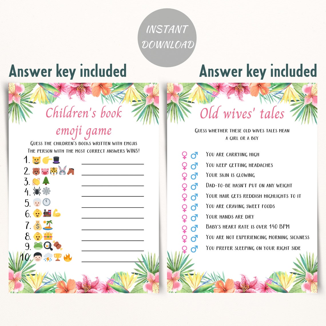 Printable Tropical Baby Shower Games Luau Baby Shower Game | Etsy