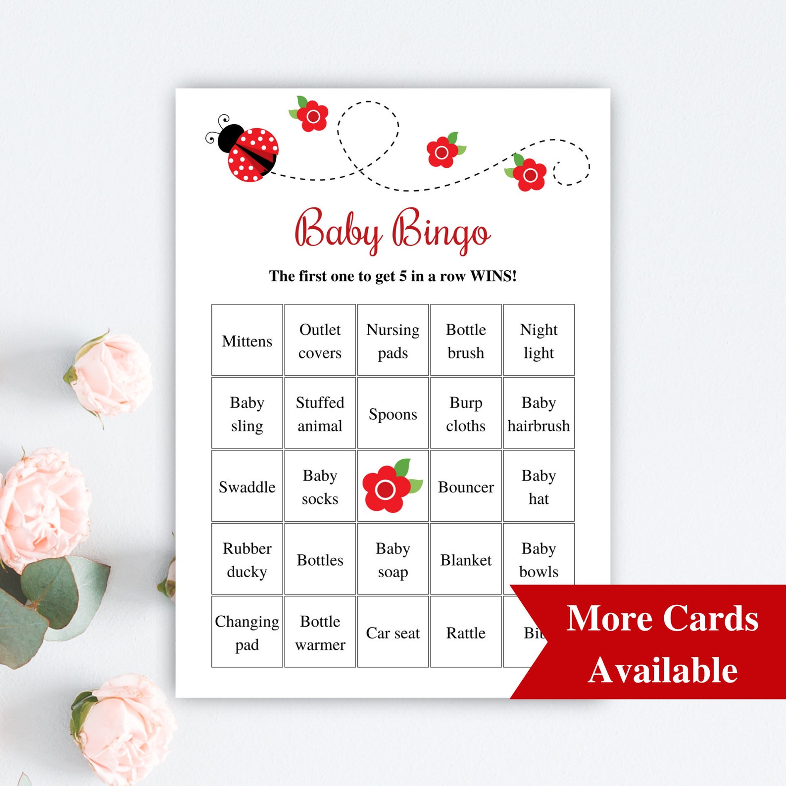 30 Printable Prefilled Baby Shower Bingo Cards, Ladybug Baby Shower ...