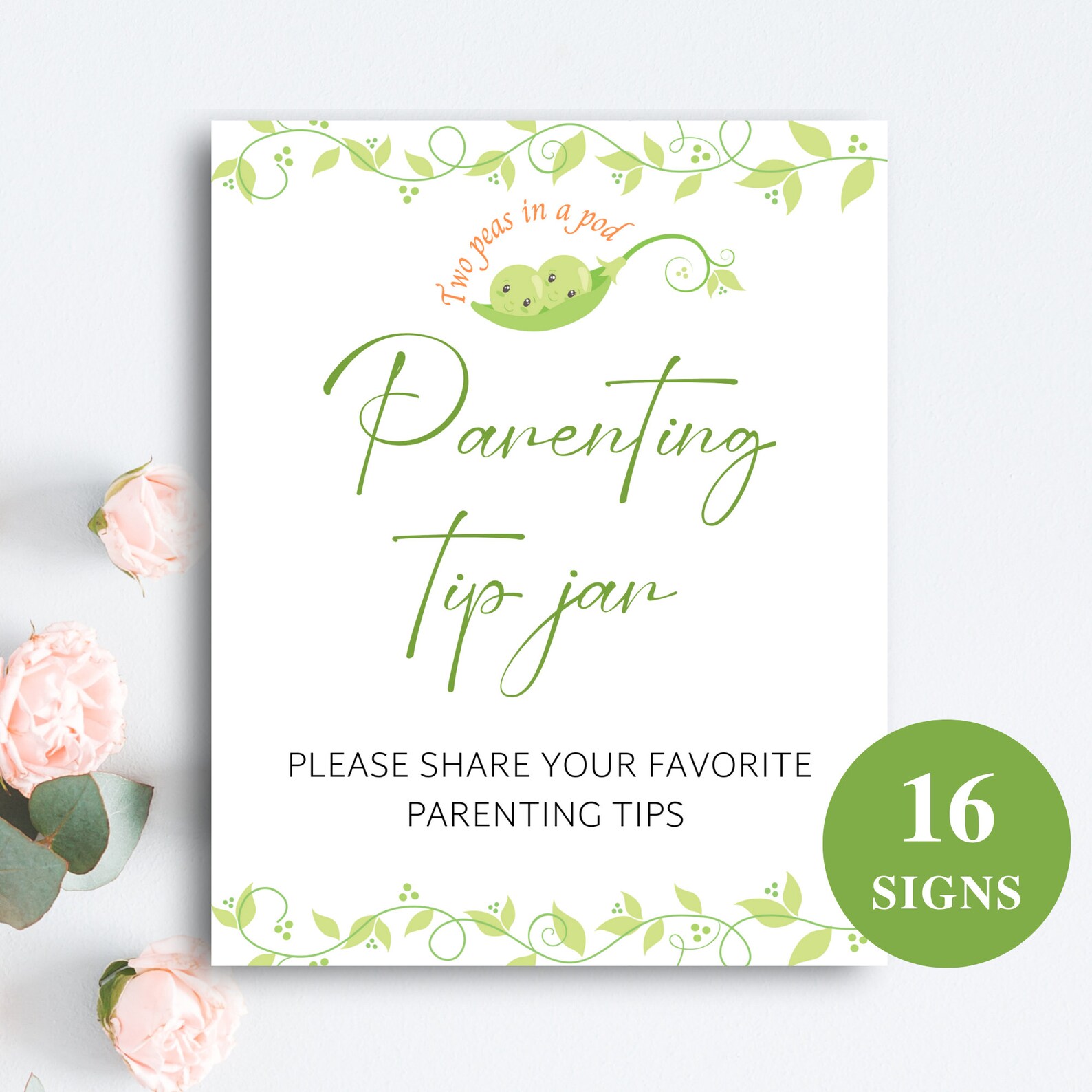 16 Printable Two Peas in A Pod Baby Shower Table Signs, Twin Baby ...