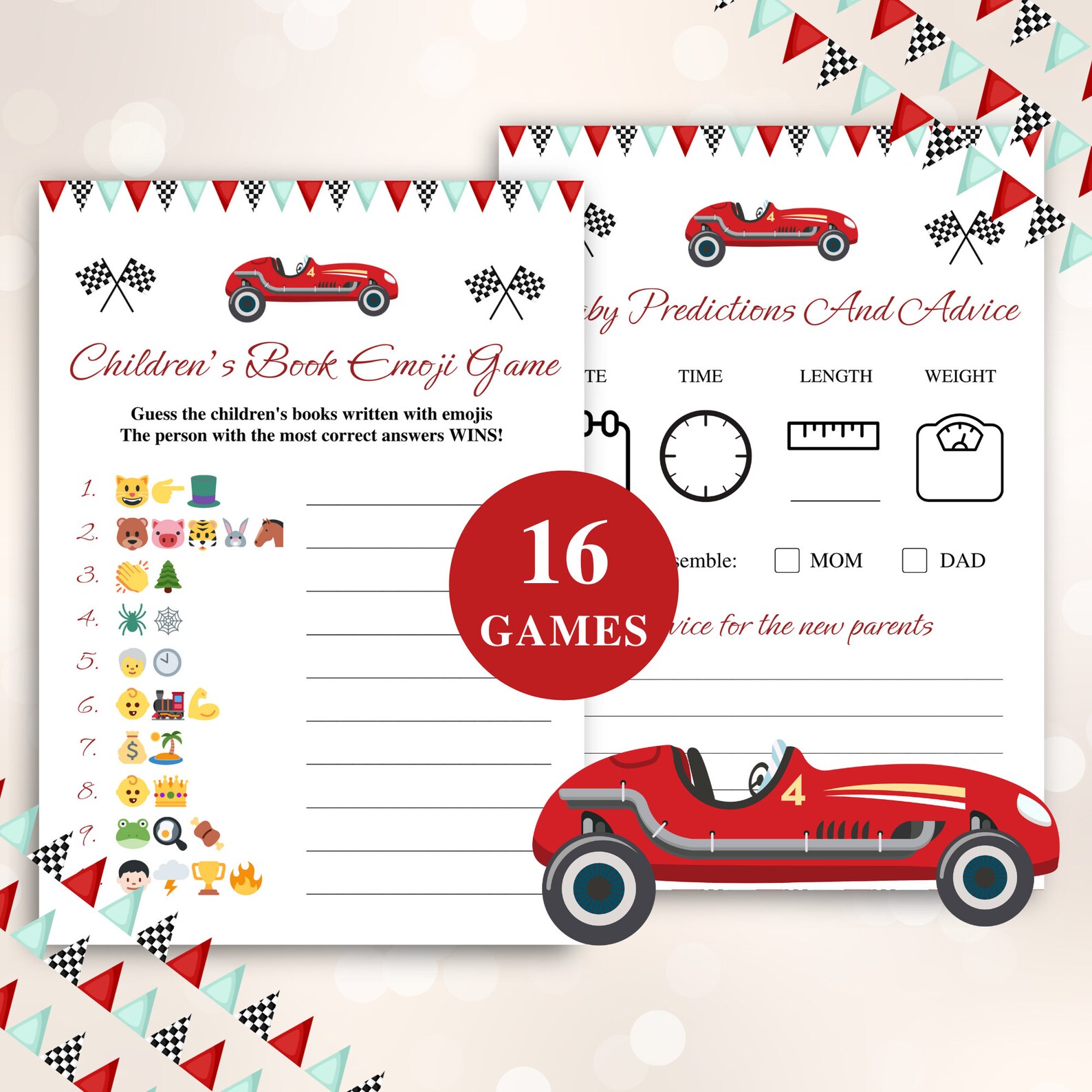 16 Printable Racing Baby Shower Games | Race Car Baby Shower Game ...