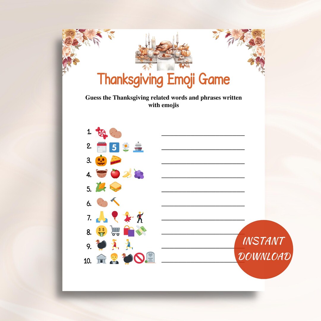Printable Thanksgiving Emoji Game: Answer Key Included (US Letter 8 ...