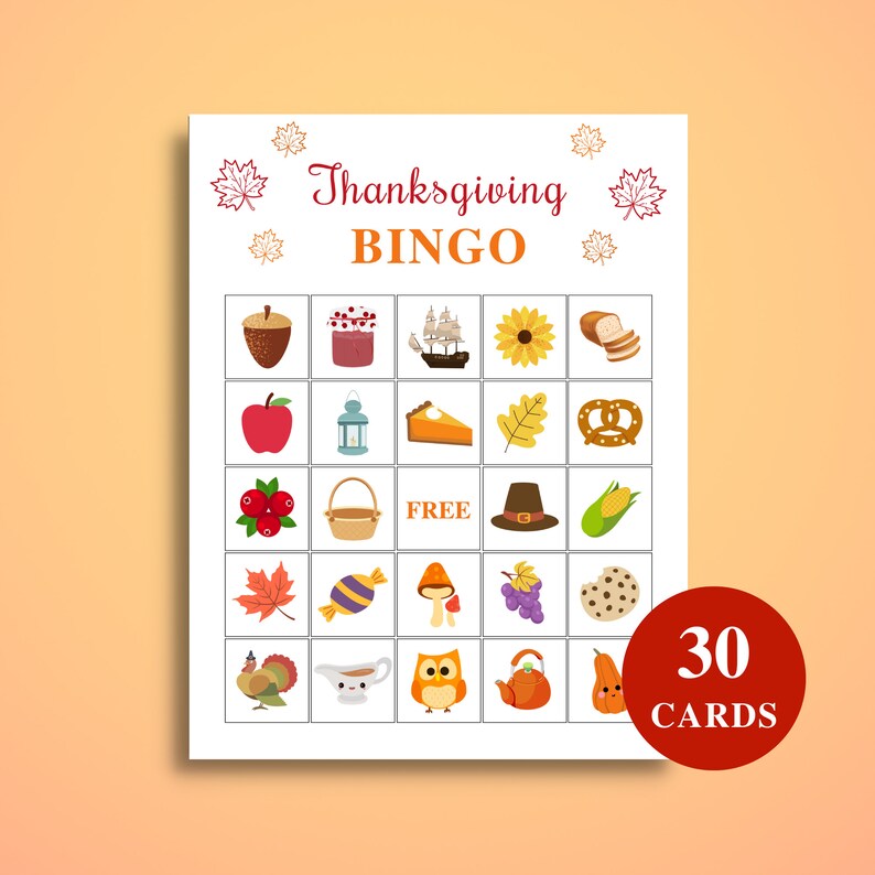 30 Printable Thanksgiving Bingo Cards | Thanksgiving Games for Kids ...