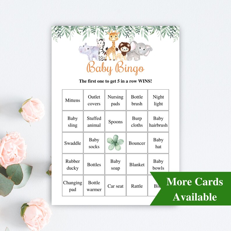 30 Printable Prefilled Baby Shower Bingo Cards, Safari Baby Shower ...