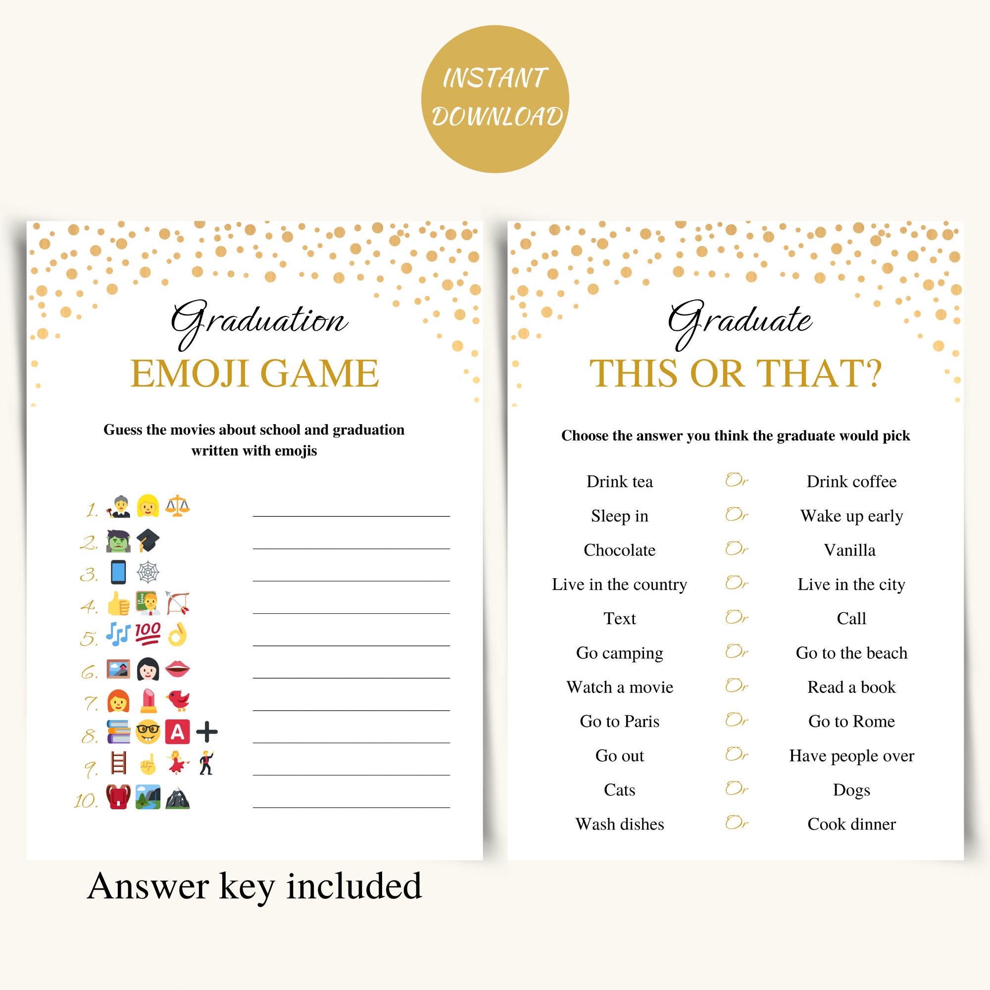10 Printable Graduation Party Games, Gold Graduation Game Pack, Fun ...