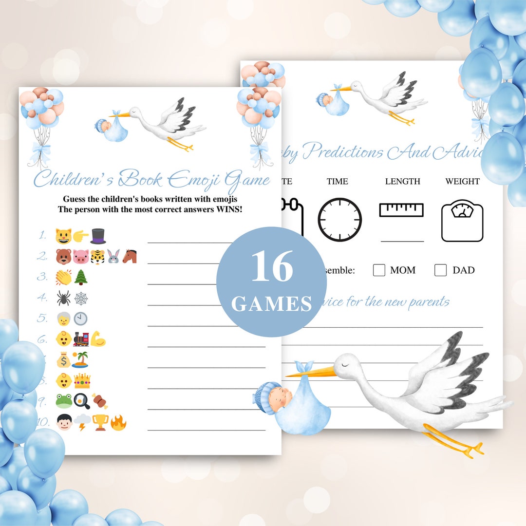 16 Printable Stork Baby Shower Games | Blue Stork Theme Baby Shower ...