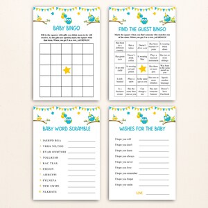 16 Printable Owl Baby Shower Games | Blue Owl Baby Shower Game Bundle ...