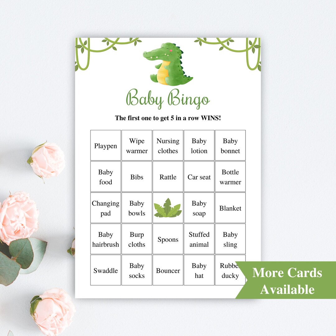 30 Printable Alligator Baby Shower Bingo Cards | 5x7 Prefilled ...