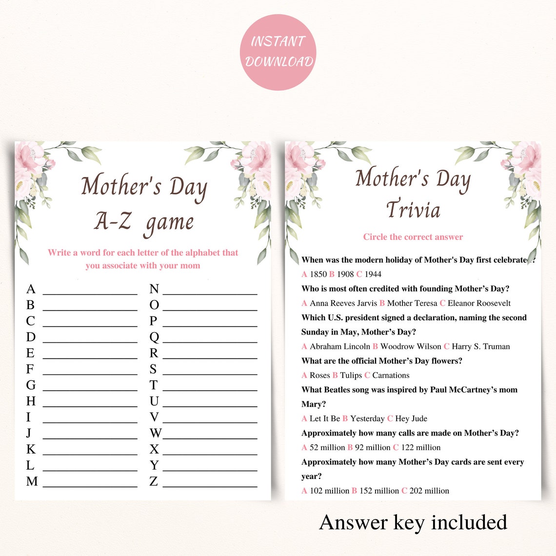 Printable Mothers Day Game Bundle Mothers Day Games for - Etsy