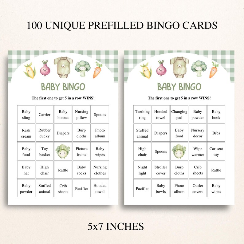 100 Printable Locally Grown Baby Shower Bingo Cards, Farmers Market ...