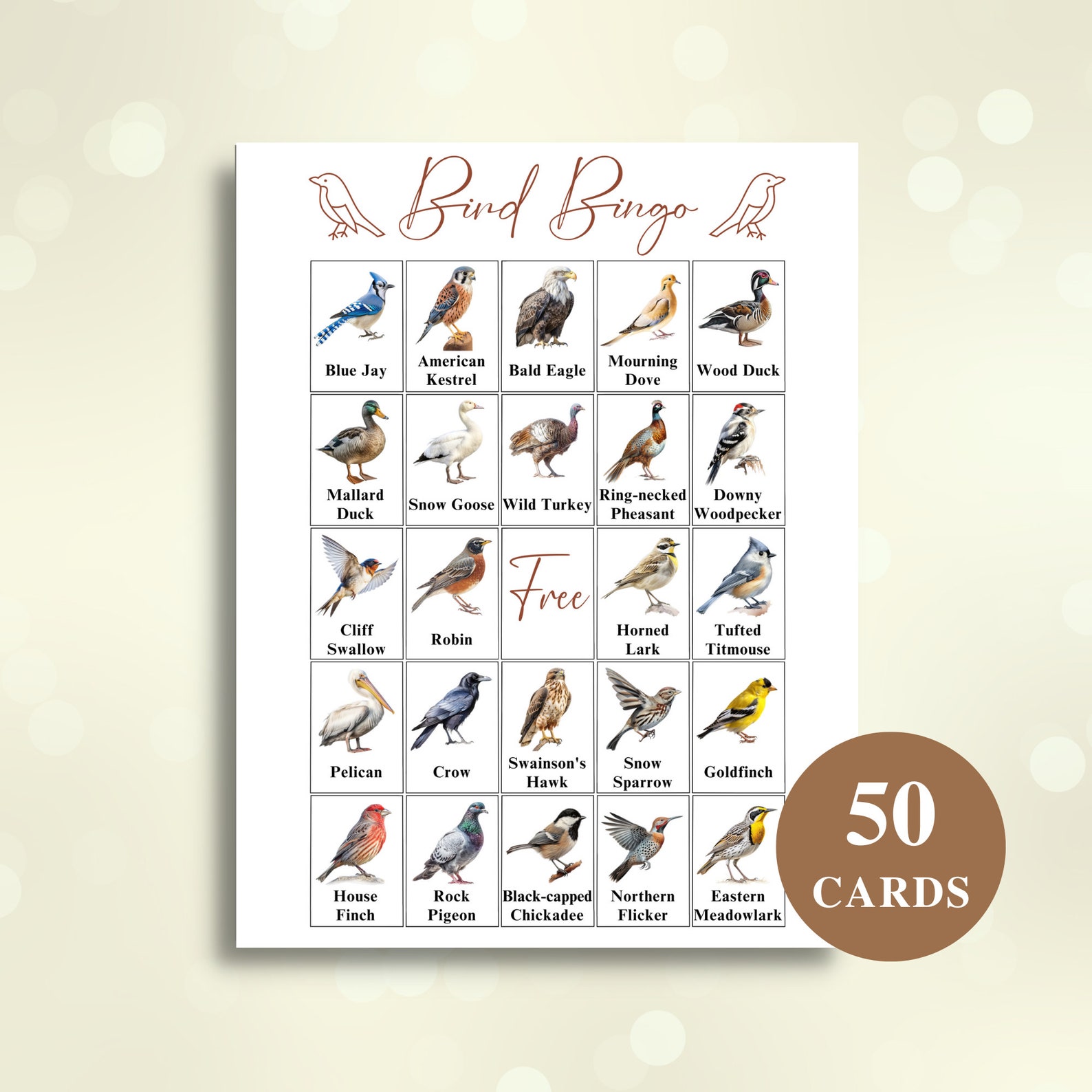 50 Printable Bird Bingo Cards | Bird Species Picture Bingo ...
