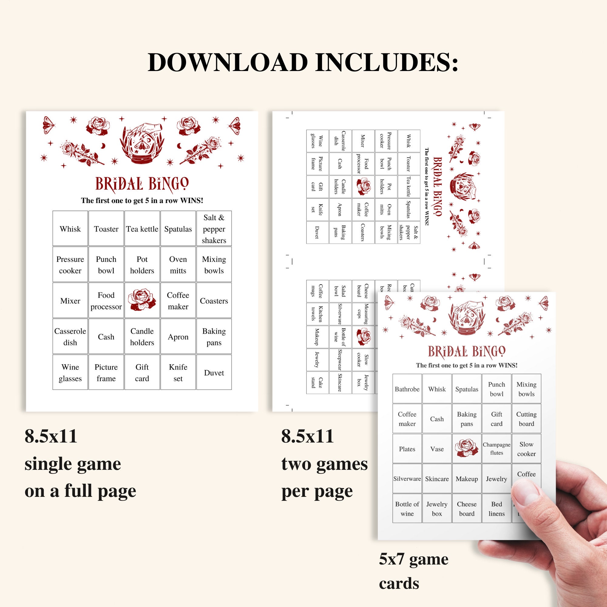 50 Printable Gothic Bridal Shower Bingo Cards Prefilled - Etsy