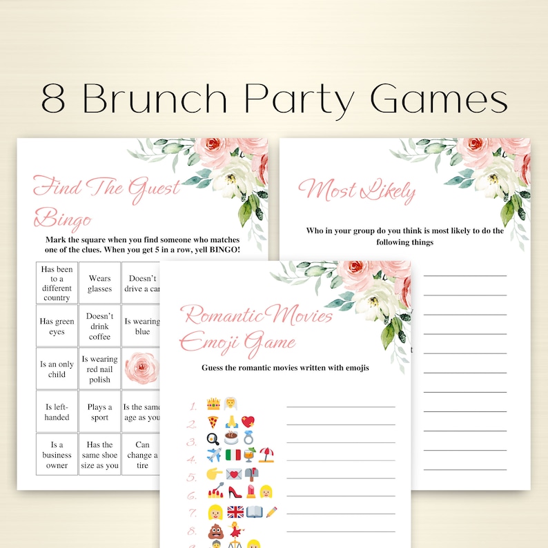 8 Printable Brunch Games for Adults: Floral Theme, DOWNLOAD - Etsy