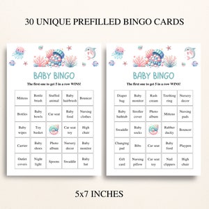 30 Printable Ocean Baby Shower Bingo Cards | 5x7'' Under the Sea Baby ...