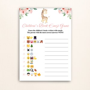 16 Printable Pink Giraffe Baby Shower Games | Floral Safari Baby Shower ...