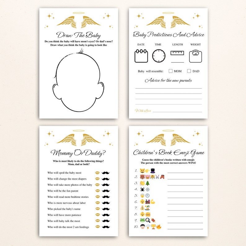 16 Printable Angel Baby Shower Games | Heaven Sent Baby Shower Game ...